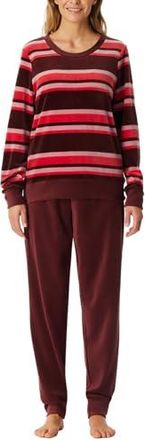 Schiesser Damen Schlafanzug Lang mit B&uuml;ndchen Velour-Nightwear Set Ensemble de Pijama, Bourgogne 183060, 38 Femmes