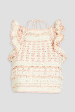 Zimmermann Cropped Oberteil aus geh&auml;kelter Baumwolle mit R&uuml;schen - Wei&szlig; - 00