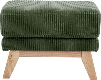 Miliboo Skandinavischer Hocker mit abnehmbarem Bezug aus Kord-Samt in khakigr&uuml;n und hellem Holz OSLO