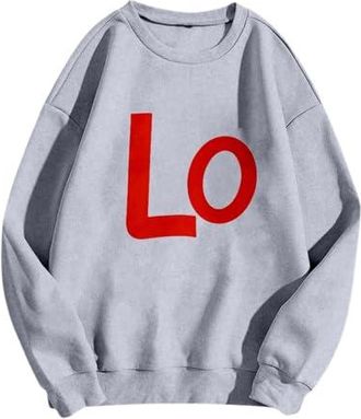 Generic Sweat-shirt unisexe assorti avec motif damour amusant &agrave; manches longues et col rond, pull d&eacute;contract&eacute; vintage, col rond, hauts &agrave; manches longues, gris