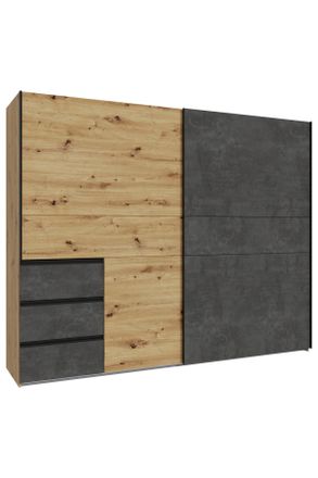 CARRYHOME Schwebet&uuml;renschrank, Dunkelgrau, Eiche Artisan, Holzwerkstoff, 3 F&auml;cher, 3 Schublade(n) Schubladen, 250x200x61 cm, Typenauswahl, in verschiedenen Gr&ouml;&szlig;