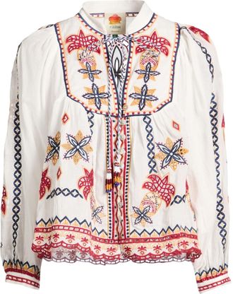 Farm Rio MARYS TILES OFF-WHITE EMBROIDERED BLOUSE
