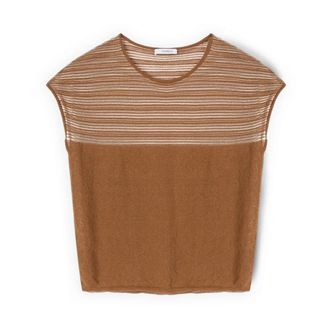 Motivi Gestreifter Leinenmischpullover - - Knitwear - Damen - Braun - M