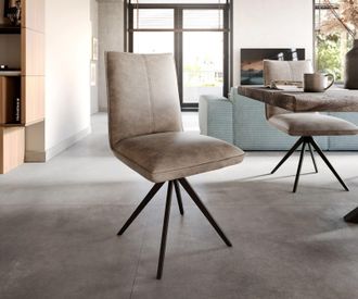 DELIFE Esszimmerstuhl Lelio-Flex Mikrofaser Taupe Vintage Kreuzgestell breit Schwarz Taschenfederkern, Esszimmerstühle