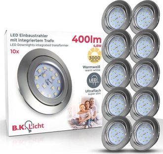 B.K.Licht B.k.licht - lot de 10 spots led encastrables 230V orientables ultra-plats lumi&egrave;re blanc chaud taille trou 68mm spots led 86x26 mm nickel mat