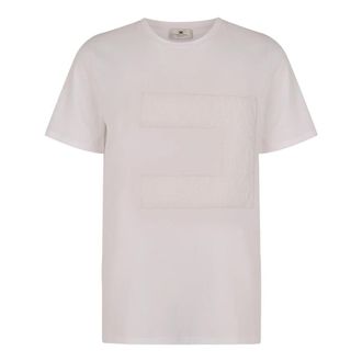 Elisabetta Franchi Geripptes T-Shirt mit Rundhalsausschnitt und Spitzeneins&auml;tzen - - Tops - Damen - Wei&szlig; - M