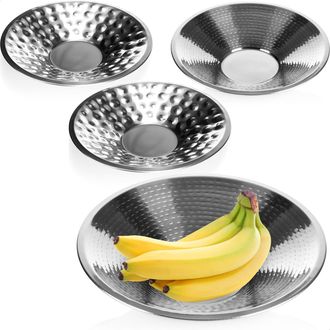 Com-Four 4X Deko-Schale aus Metall - dekorative Design-Schüssel - Schale mit Hammerschlagdesign als Tischdeko, Obstschale, Servierplatte [Auswahl variiert] (Ha
