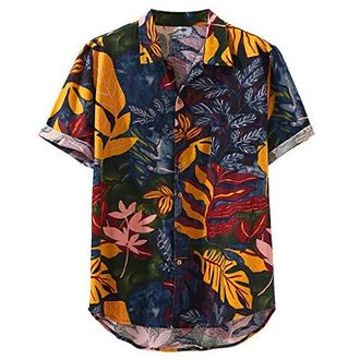 Generic Chemise hawa&iuml;enne pour homme - Chemise hawa&iuml;enne pour l&eacute;t&eacute;, la plage, les vacances - Haut boutonn&eacute; - Coupe droite - Chemisier d&eacute;contract&eacute; pour les vac