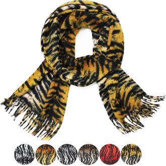 Glamexx24 Damen XXL Schal Kuschelige warme Leo Muster 3 farbig Fransen Poncho Schal Oversized Deckenschal