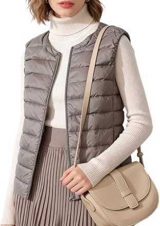 Generic Veste sans manches matelass&eacute;e l&eacute;g&egrave;re et compressible pour femme grande taille, col rond, kaki, grande