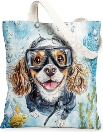 Generic Sac fourre-tout en toile motif &eacute;pagneul printanier d&eacute;t&eacute; pour faire du shopping, 33 x 38,1 cm, sac d&eacute;picerie r&eacute;utilisable pour femme, motif animal de c