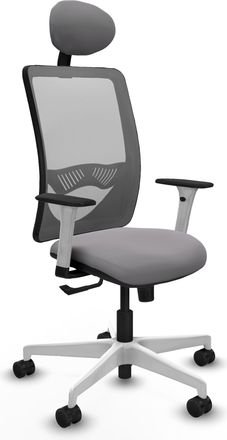 Piqueras y Crespo Stuhl aus grauem Netzgewebe Zulema mit wei&szlig;en und schwarzen Armlehnen, h&ouml;henverstellbarer Lendenwirbelst&uuml;tze und festem Kopfteil, ausgestattet mit 3 P