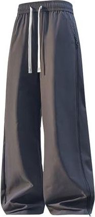 Generico Pantalon cargo pour homme &agrave; jambe large et large Y2K Hiphop Streetwear avec cordon de serrage &agrave; la taille pantalon d&eacute;contract&eacute; en maille l&eacute;ger et resp