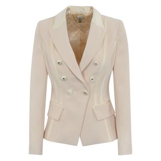 Elisabetta Franchi Femme, Vestes, Blanc, Taille: 40 FR Veste Cr&ecirc;pe avec D&eacute;tails en Satin