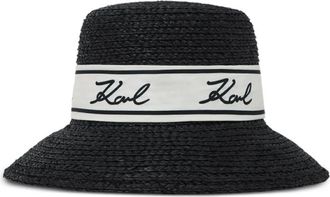 Karl Lagerfeld Femme, Accessoires, Noir, Taille: ONE Size Chapeau Signature en Raffia