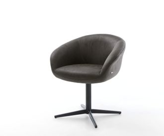 DELIFE Drehstuhl Vinka-Flex mit Armlehnen Mikrofaser Anthrazit Vintage Fu&szlig;kreuz Schwarz 360&deg; drehbar Taschenfederkern, Esszimmerst&uuml;hle