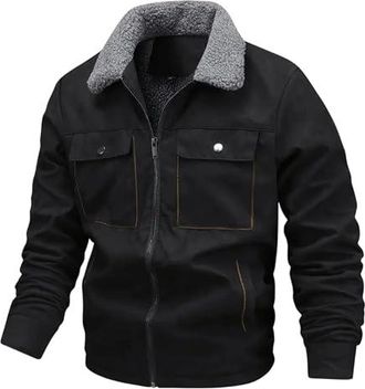 Generic Vestes en cuir doubl&eacute;es en peau lain&eacute;e pour homme, blouson aviateur similicuir noir doubl&eacute; sherpa, taille M