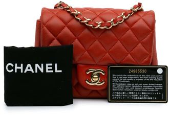 Chanel Hobo Bags - Mini Square Classic Lambskin Single Flap - Gr. unisize - in Orange - f&uuml;r Damen