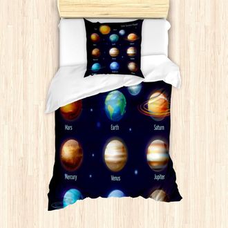 Abakuhaus Lehrreich Bettbezug Set, Sonnensystem und Sun, Milbensicher Allergiker geeignet mit Kissenbezügen, 135 cm x 200 cm - 80 x 80 cm, Mehrfarbig