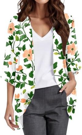 Generic Gilets Cardigan Femme Ete,Chic Et Elegant Fleurie Gilet Veste Ouvert sur Le Devant Été Legere Fluide Manches Longues Cardigans pour Femmes Veste Bleu 