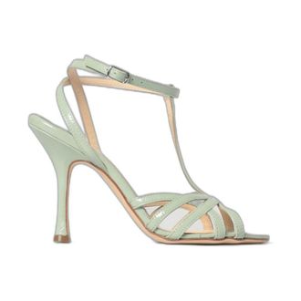 Anna F. Sandale &agrave; bride en T en cuir verni - Femme - Chaussures - Vert - Taille: 39 EU