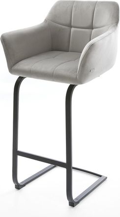 DELIFE Barstuhl Yulo-Flex Samt Grau Freischwinger flach Metall, Barstühle