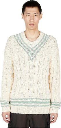Visvim Homme, Pulls, Blanc, Taille: S V-Collegium Cable Knit Sweater