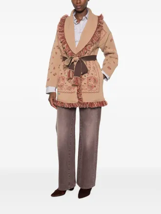 Alanui Bandana-Print Cashmere Cardigan - Camel