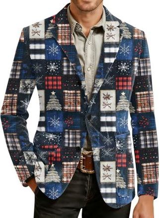 Generic Costume pour homme Costumes et vestes pour homme Blazer de Noël festif en sucre dorge imprimé coeur simple boutonnage Veste de costume pour les loisir