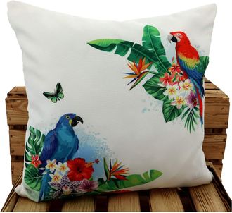 Heimtexland Outdoor Kissen Lotus Effekt Deko Gartenkissen Wassabweisend Palmblätter Papagei Kissenhülle 40x40 Typ640