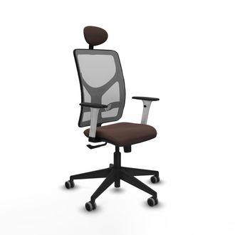 Piqueras y Crespo Brauner Schreibtischstuhl mit wei&szlig;en und schwarzen Armlehnen, h&ouml;henverstellbarer Lendenwirbelst&uuml;tze und festem Kopfteil, ausgestattet mit 3 Positionen
