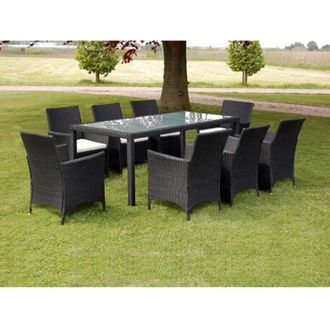vidaXL Vidaxl - Ensemble &agrave; manger dext&eacute;rieur 9pcs coussins r&eacute;sine tress&eacute;e noir