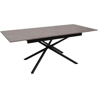 Hhg Neuwertig] Esszimmertisch HHG 191, Ausziehtisch Esstisch, Eisen mdf ausziehbar 160-200x90cm Marmor-Optik grau