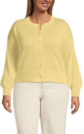 Lands End Kurzer Feinstrick-Cardigan aus Baumwolle, Damen, Gr&ouml;&szlig;e:56-58 plus, Gelb, Baumwolle, by Lands End