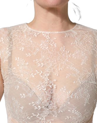 Dolce & Gabbana Womens White Floral Lace Sheer Sleeveless Midi Dress