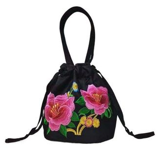 Generic Sac &agrave; main brod&eacute; pour femme, petit sac &agrave; main, sac &agrave; d&eacute;jeuner, sac &agrave; d&eacute;jeuner style ethnique, sac &agrave; main en satin avec cordon de serrage, sac &agrave; main p