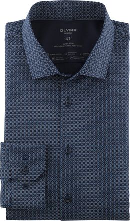 Olymp Herren Businesshemd Langarm No. Six 24/Seven,Rotationsdruck,super Slim,Modern Kent,Marine 18,37