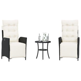 vidaXL Vidaxl Set Da Bistr&ograve; 3 Pz Con Cuscini Nero In Polyrattan