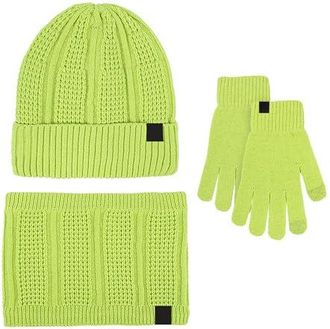 Generic Ensemble de bonnet, écharpe, gants en laine chaude et mignonne, pour femmes et hommes, trois bonnets, moufles et écharpes, écharpes, gants, Vert, Tail