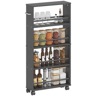 HOMCOM Servierwagen mit 4 Etagen K&uuml;chenwagen mit Rollen Griffe Allzweckwagen mit Bremsen schmal K&uuml;chenregal K&uuml;chenrollwagen f&uuml;r K&uuml;che B&uuml;ro Badezimmer, Schwar