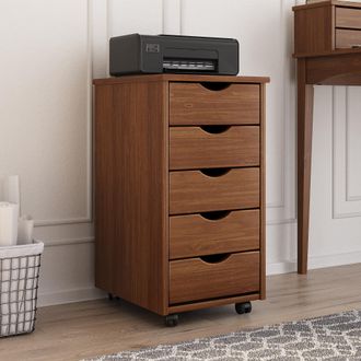 IDIMEX Rollcontainer Lagos mit 5 Schubladen, Kastanie Farben - B&uuml;rocontainer aus Massivholz, kompakte Ma&szlig;e, praktische Aufbewahrungsl&ouml;sung, robuste Verarbeit