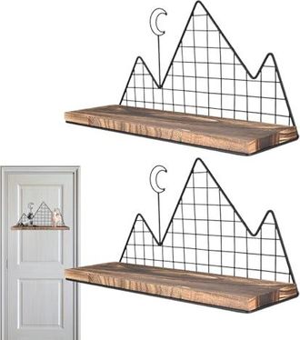 Generic &Eacute;tag&egrave;re flottante en bois sans per&ccedil;age &agrave; suspendre - &Eacute;tag&egrave;re flottante en fil m&eacute;tallique | Pour la maison, la cuisine, la salle de bain, la chambre &agrave; 