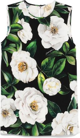 Dolce & Gabbana Charmeuse-Oberteil mit Gardenien-Print - Schwarz