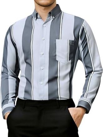 Generic Chemises daffaires fines pour homme, chemise habill&eacute;e grande taille, chemises &agrave; rayures verticales, chemise &agrave; manches longues, col &agrave; revers, hauts bou