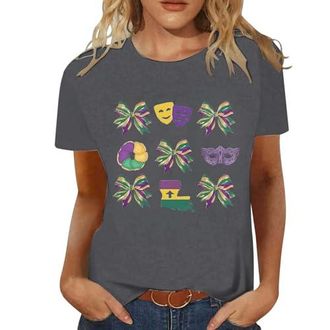 Generic T-shirt pour femme - Costume de carnaval - Imprim&eacute; Mardi Gras - Manches courtes - Style d&eacute;contract&eacute; - Clown - Col rond - Streetwear festif - Grande ta