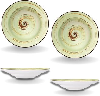 Wilmax England Wilmax | SPIRAL tiefe Teller - 2 St&uuml;ck | Elegant | Modern | Langlebig | Sicher | Glasiertes Porzellan | Sp&uuml;lmaschinengeeignet | F&uuml;r Suppen | F&uuml;r Salat
