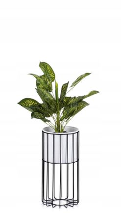 HowHomely Moderne Blumenst&auml;nder Metall 42 cm Hoch mit Wei&szlig; Blumentopf Rund 19 cm &Oslash; auf Robuste Schwarz St&auml;nder - Pflanzenst&auml;nder zur Dekoration Innenr&auml;umen