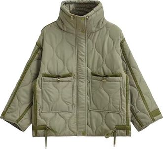 Generico Veste matelassée oversized pour femme avec col montant et fermeture éclair légère, manteau court rembourré dhiver avec poches, veste dextérieur, vert,