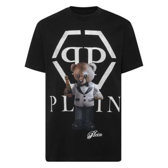 Philipp Plein Homme, Tops, Noir, Taille: XL T-shirt Brod&eacute; Col Rond Ours en Peluche