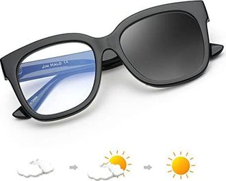 JIM HALO Lunettes dombrage Bleu Photochromique pour Les Femmes, Lunettes dordinateur Carrées Surdimensionnées pour Réduire la Fatigue Oculaire Noir